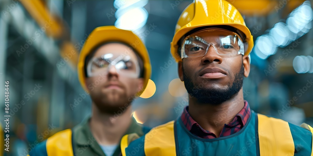 Factory workers following safety rules to ensure workplace safety and ...