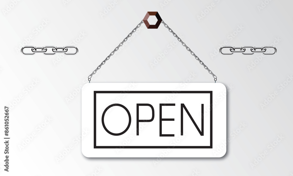 We re open hanging sign on white background. Sign for door. Broken ...