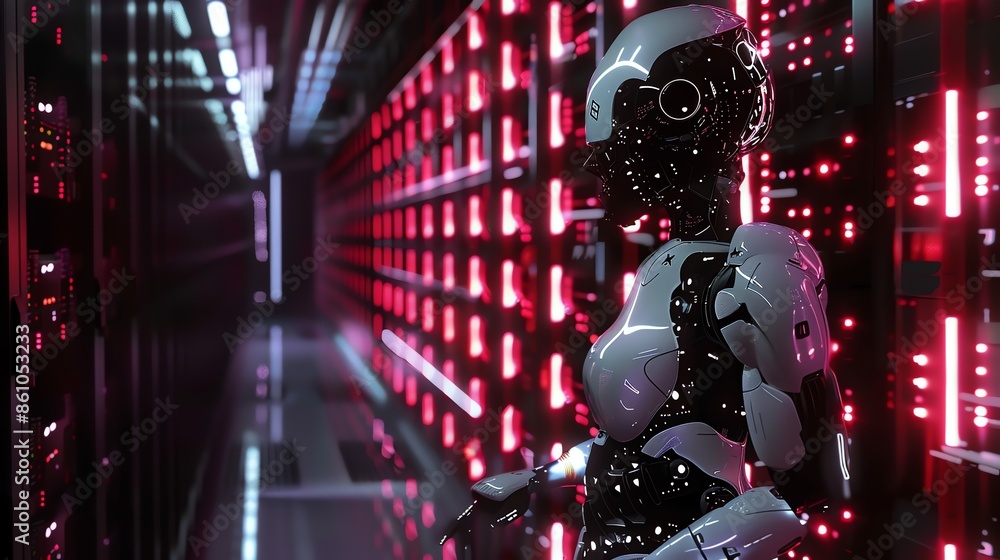 robot wallpaper as a data center guard, server, digital security guard ...