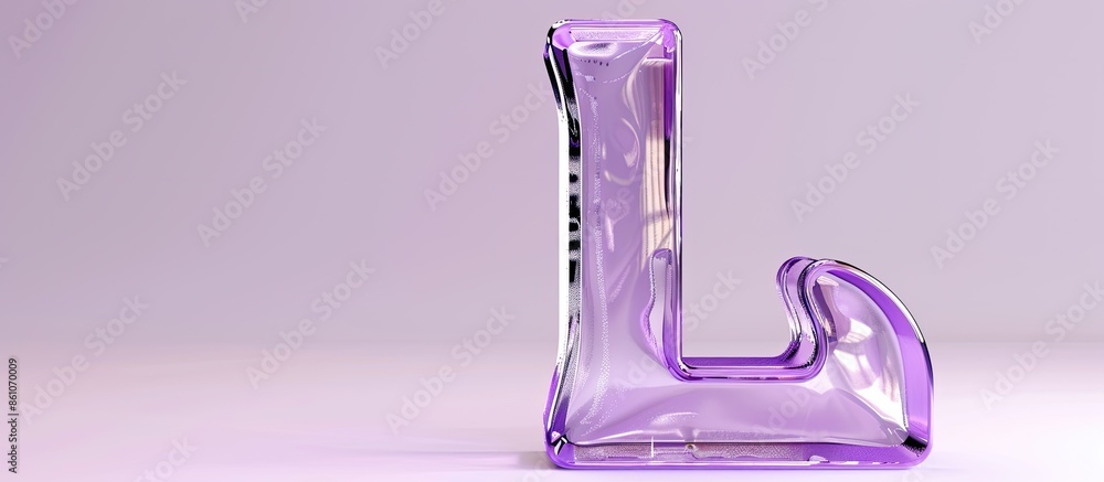Purple glass letter L (lowercase) in a with a shiny glossy purple color ...