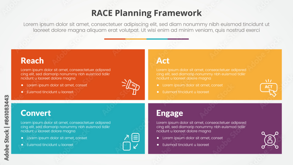 RACE framework infographic concept for slide presentation with big ...