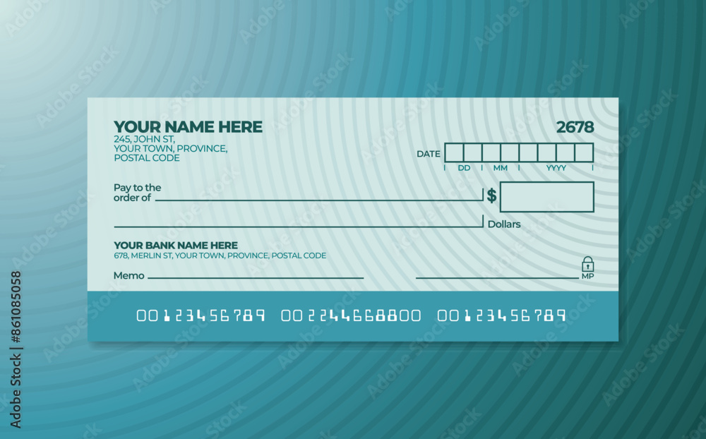 Blank bank check. Checkbook cheque template. Checkbook cheque template ...