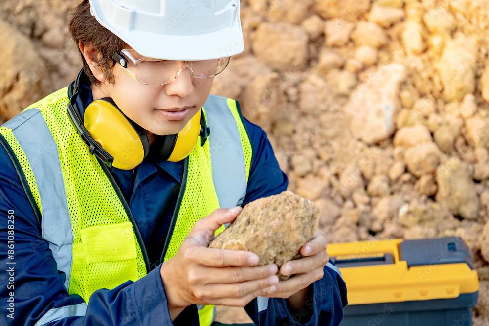 Geotechnical engineering concept. Male Asian soil engineer in ...