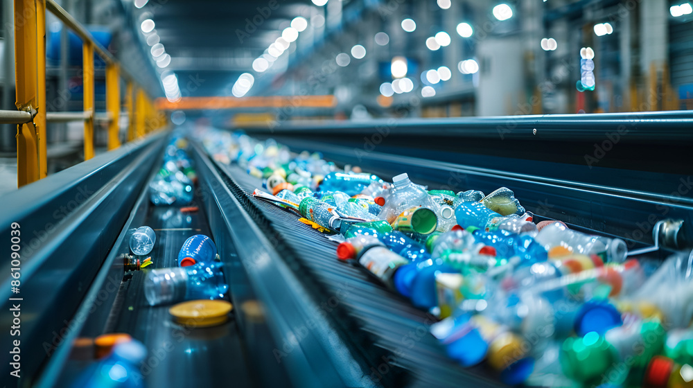 conveyor belt at a waste transfer station sorts waste for recycling or ...
