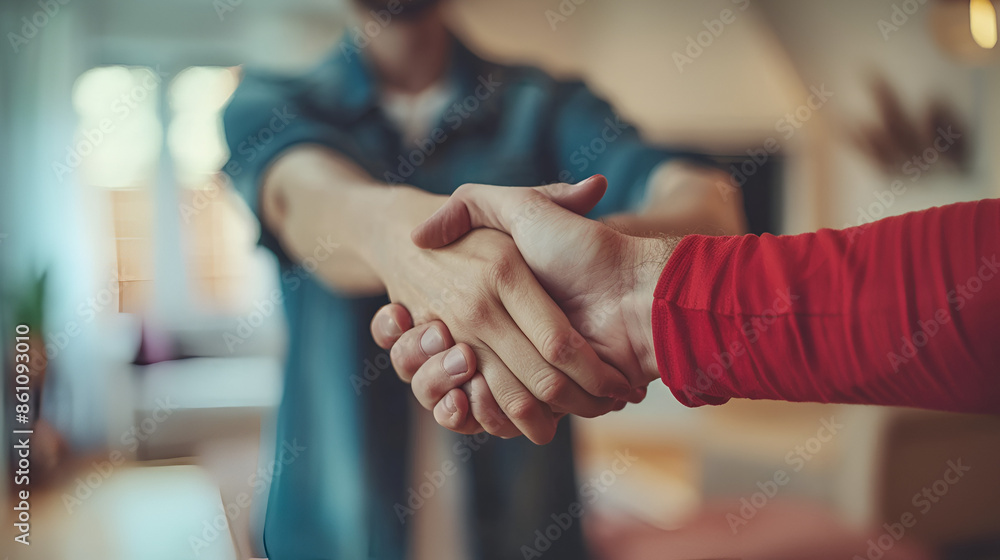 Bank loan officer congratulates customer on home loan approval with a ...