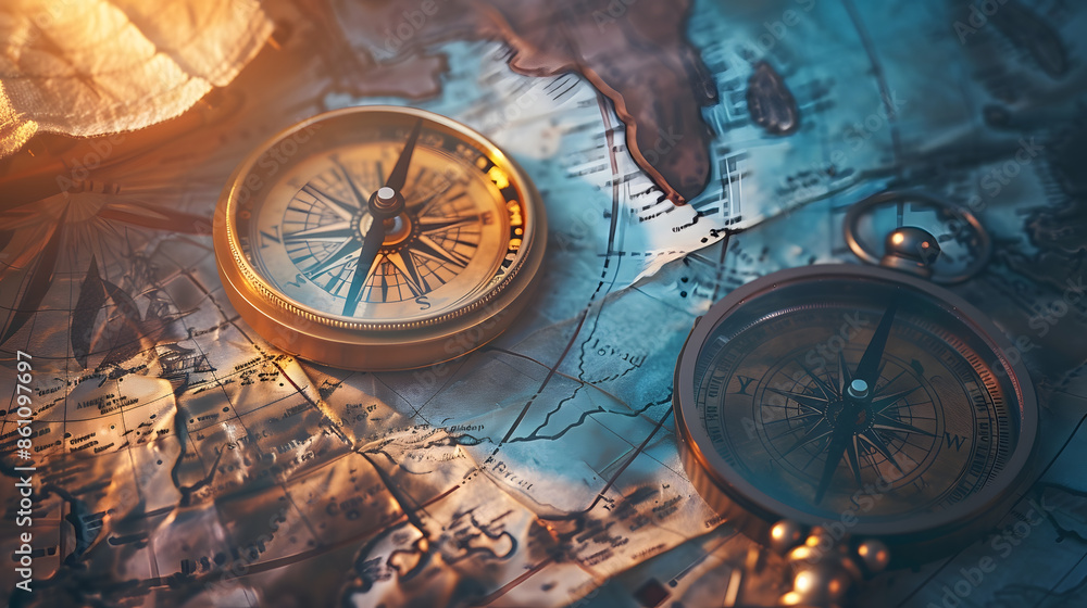 Old sailboat compass and ancient map historical background A concept on ...