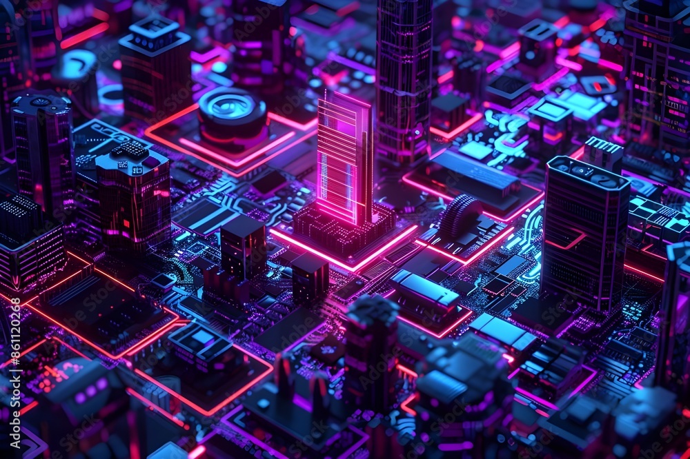 Three-dimensional projection pixel 8-bit art view of the city. 3D ...