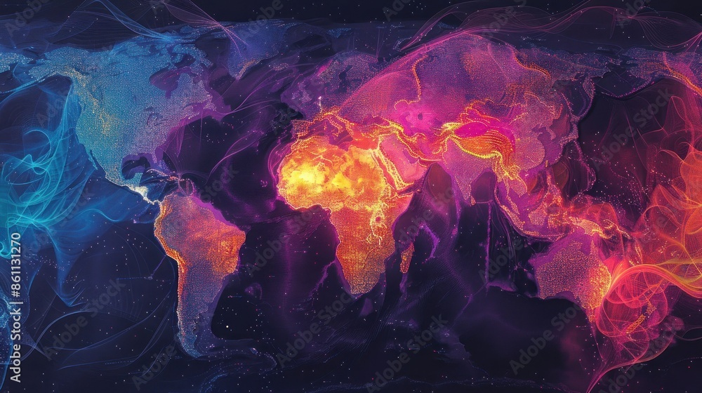 A colorful 2D map depicting different geographical regions with data ...