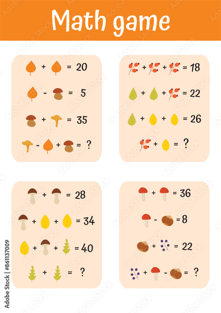 Math page printable for school children, first, second grade, preschool ...