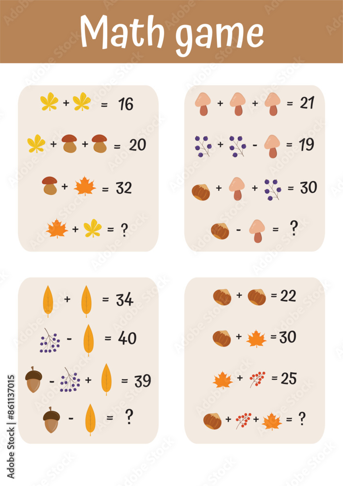 Math worksheet for school kids. First, second grade math worksheet ...
