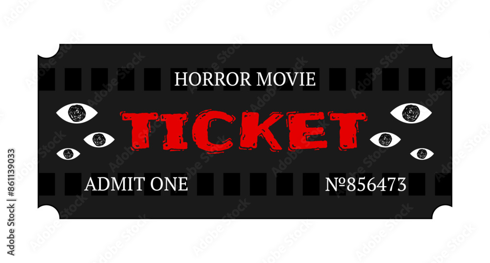 Horror movie ticket with eyes. Scary movie ticket. Vector illustration ...
