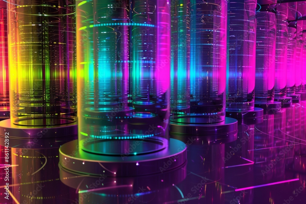 Digital generated image of semi transparent multiple data server discs ...