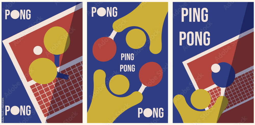 Ping Pong posters template. Set of pingpong poster in trendy Minimalism ...