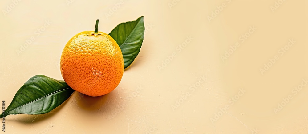 One isolated hallabong (citrus spharocarpa) with one green leaf ...