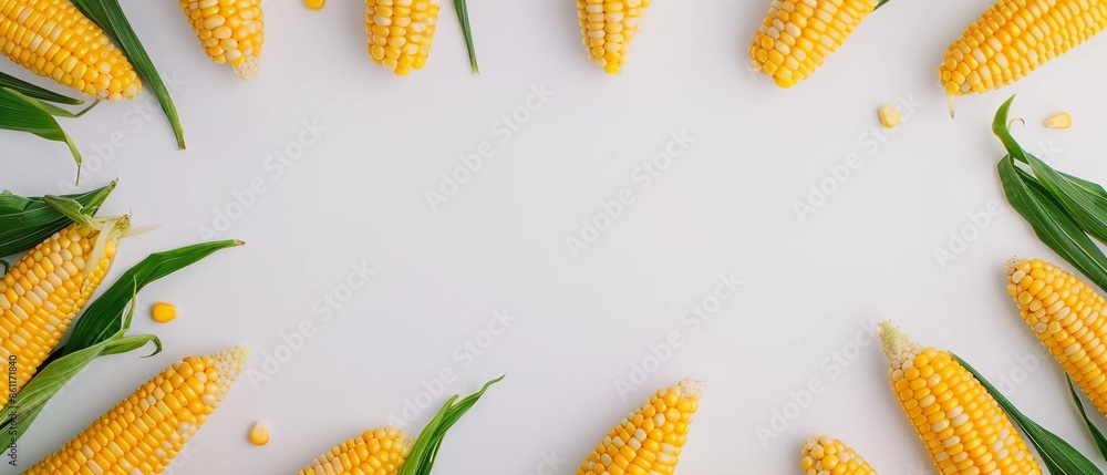 Elegant corn frame featuring golden corn cobs with green husks, perfect ...