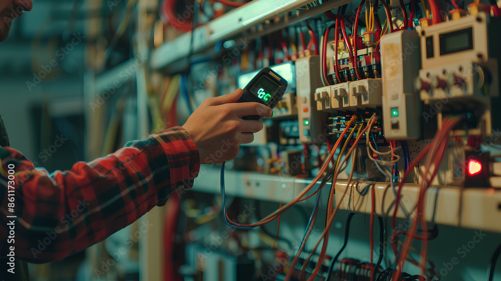 Electricity and electrical maintenance service, Engineer hand holding ...