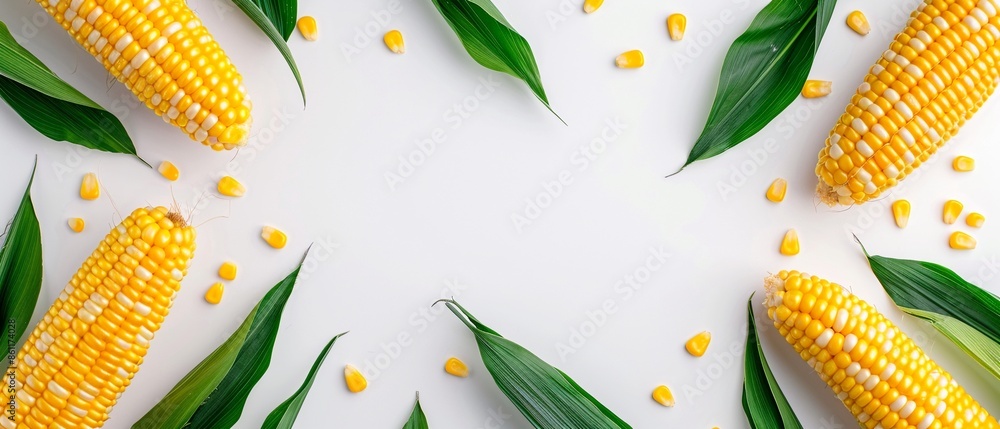 Elegant corn frame featuring golden corn cobs with green husks, perfect ...