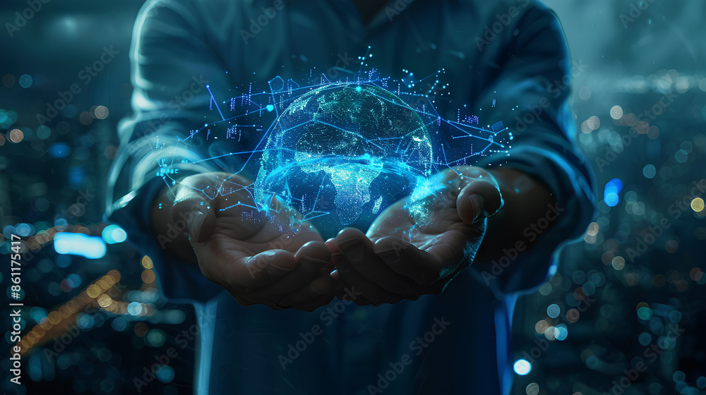 GIS. Man Holds Geographic Icons. Spatial Data, Mapping Excellence on ...