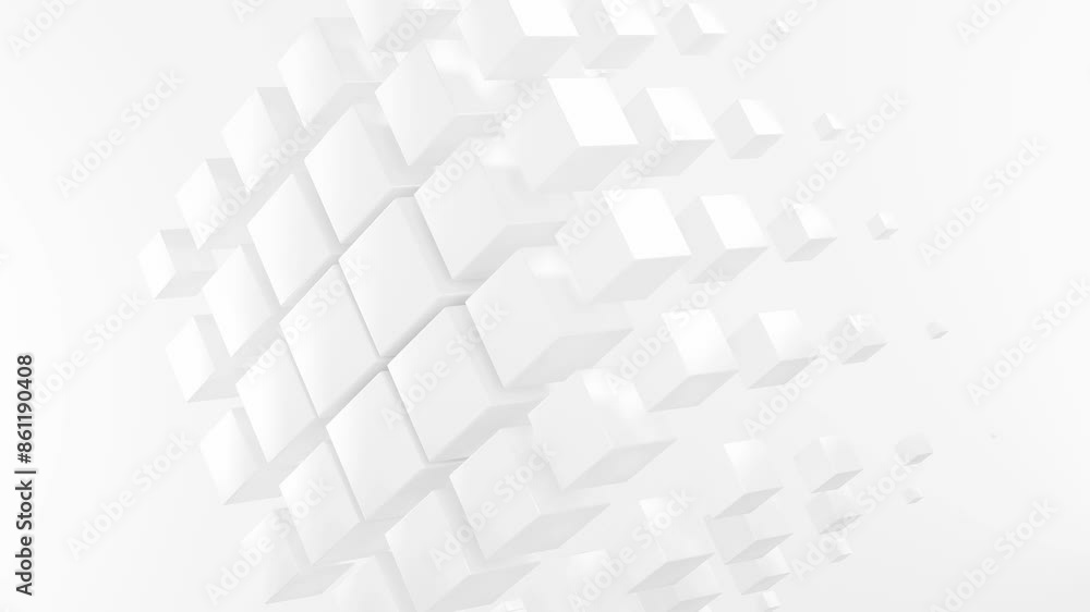 4k Abstract white backgrounds 3D cubes forming geometric shape floating ...