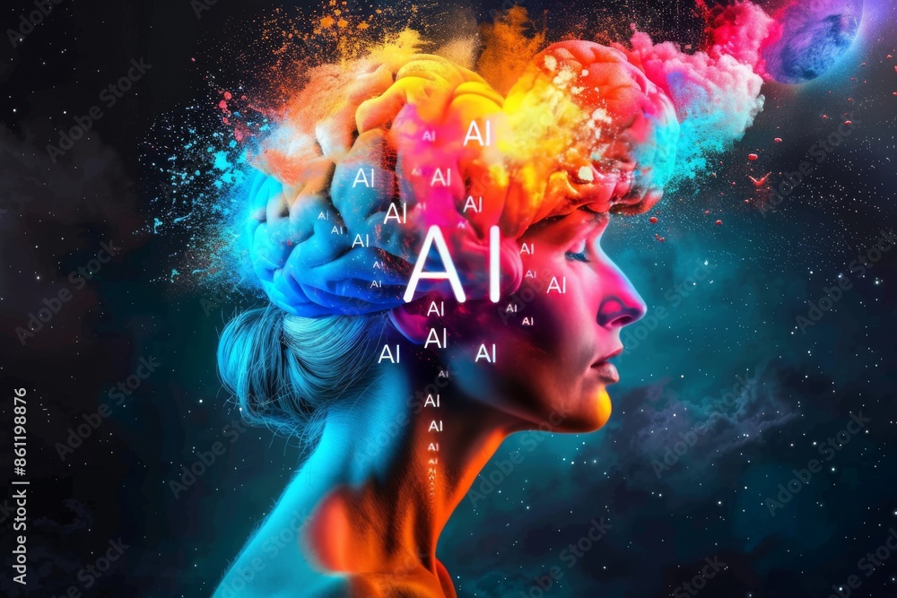 Artistic portrayal of a human brain with AI elements, highlighting the ...