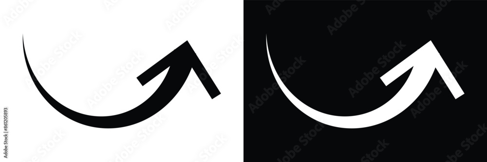 Sharp curved black arrow icon. Arrow illustration pointing down ...