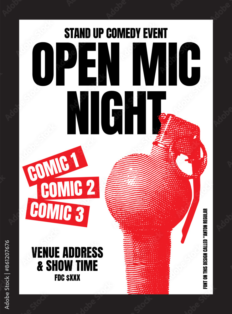 Open mic night flyer or placard template. Stand up comedy show poster ...