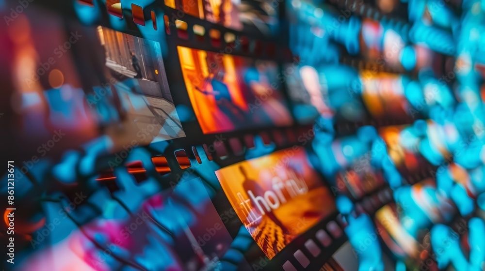 a digital film reel where each frame represents a movie with its size ...