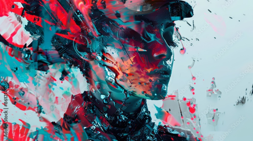 a digital fashion piece with distorted textures color shifts and data ...