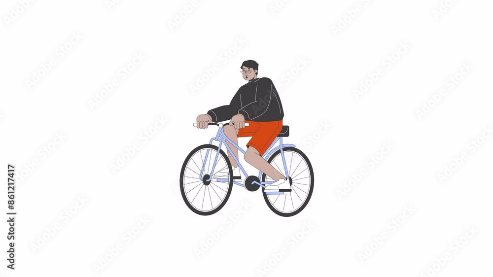 Arab man riding bicycle line 2D character animation. Sports activity ...
