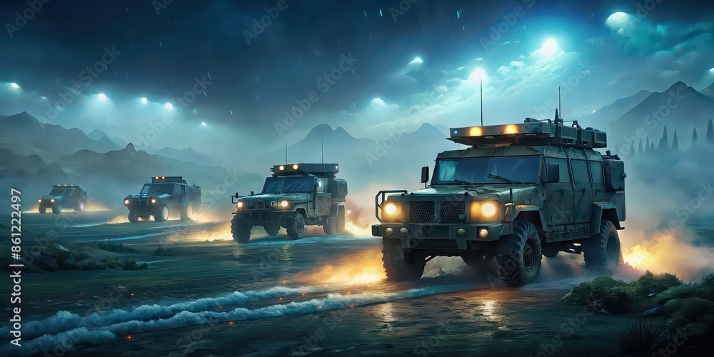 British army Defender wolf vehicles maneuvering through a military ...