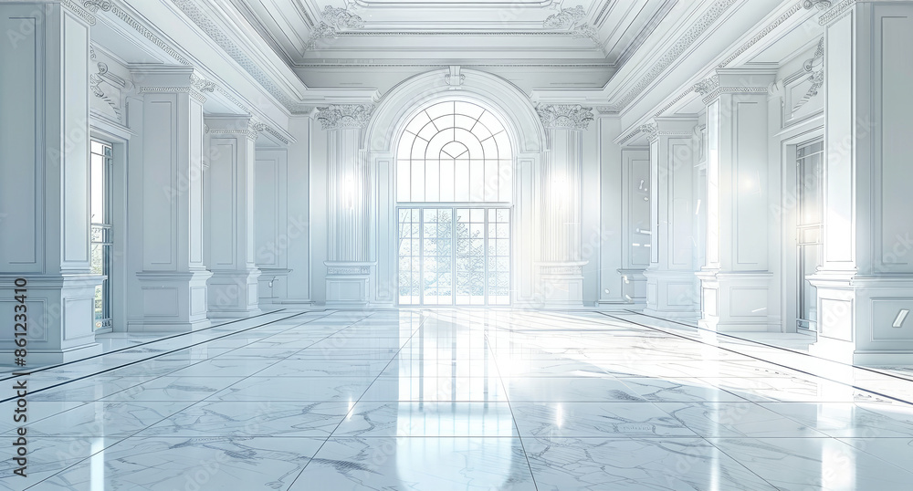 An architectural blueprint, cross-section of a lavish mansion interior ...