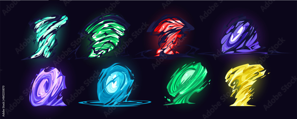 Tornado game effect. Comic VFX. Magic storms. Energy vortexes. Cyclone ...