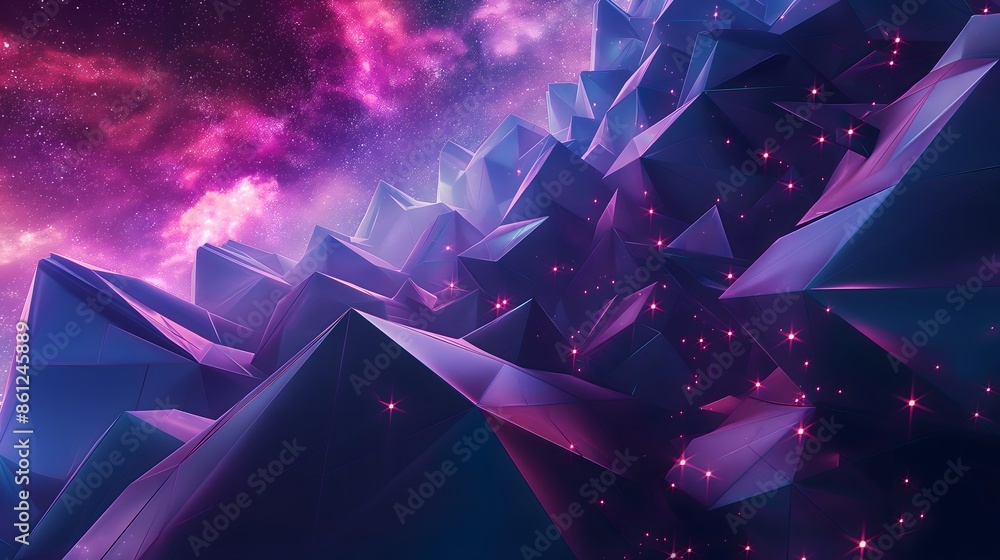 ภาพประกอบสต็อก 5. Sculpt a cosmic array of floating geometric polygons ...