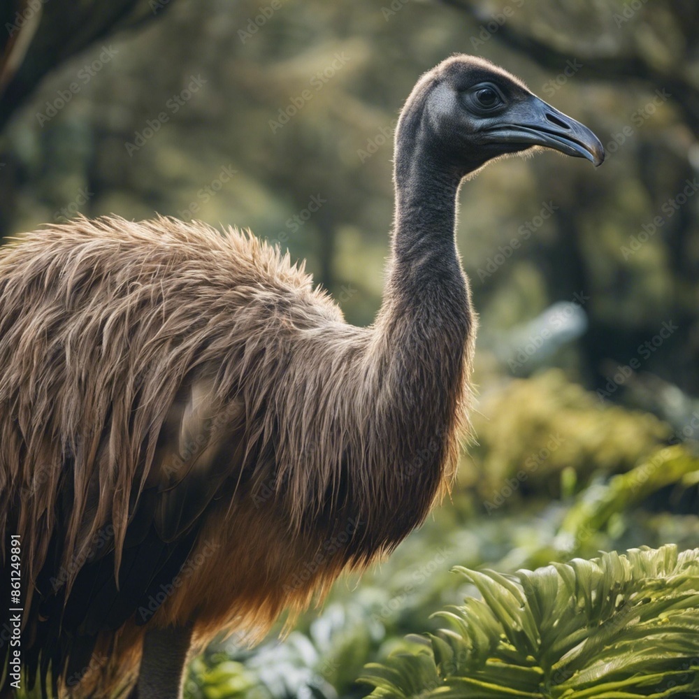 AI-generated illustration of a South Island giant moa in a forest ...