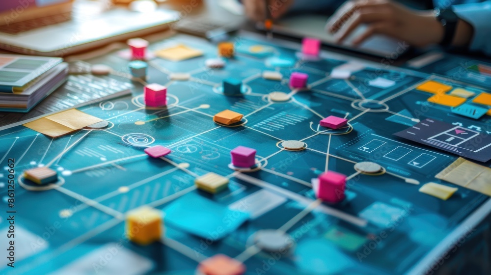 Flowchart with a sleek design depicting a business process. Highlights ...