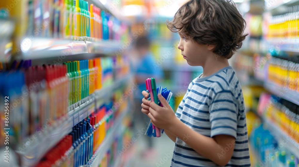 'parent helping a child choose between different types of pens and ...