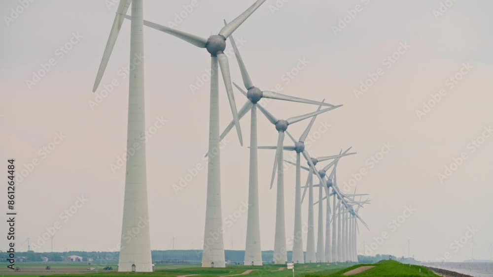 Renewable energy source. Windmill park green energy. Windmill offshore ...