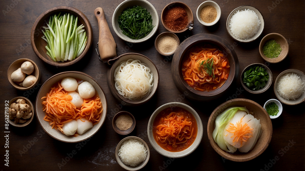 Korean Kimchi inviting Korean kitchen with warm, earthy tones. Rustic ...