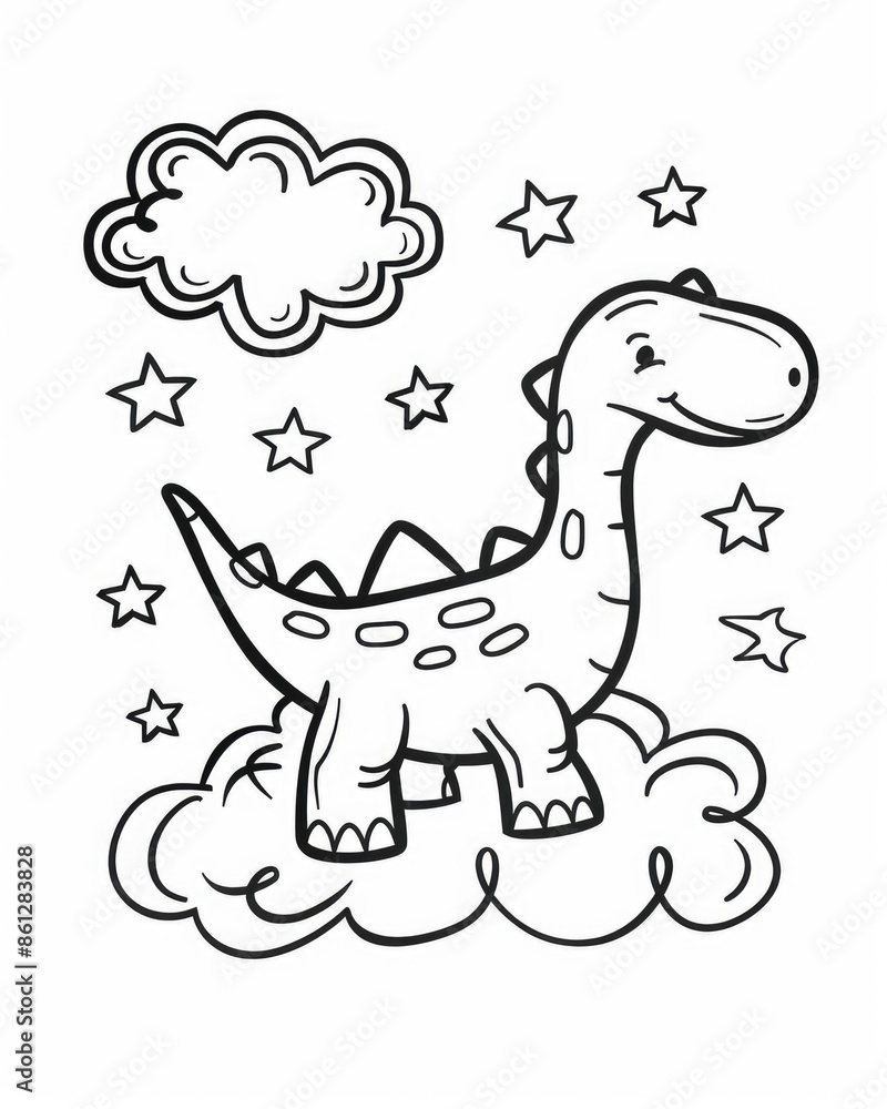 Simple vector cute cartoon dinosaur coloring page, simple doodle for ...