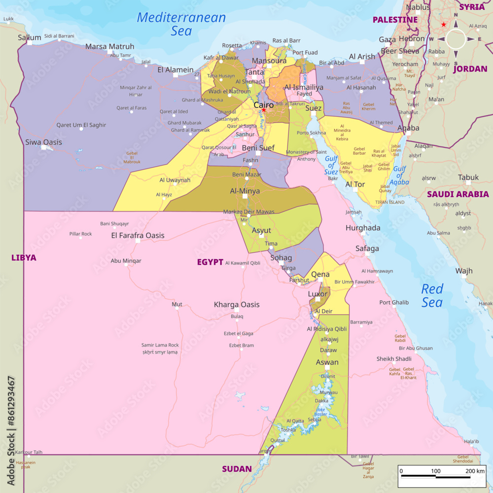 Detailed political map of Egypt Stock Vector | Adobe Stock