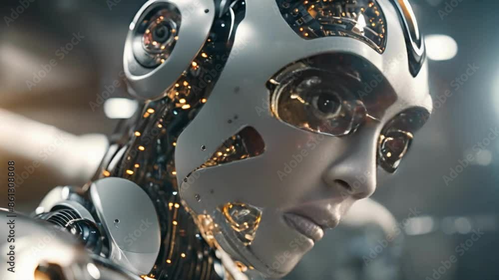 Effortlessly merging into daily routines, the high-tech robot's sleek ...