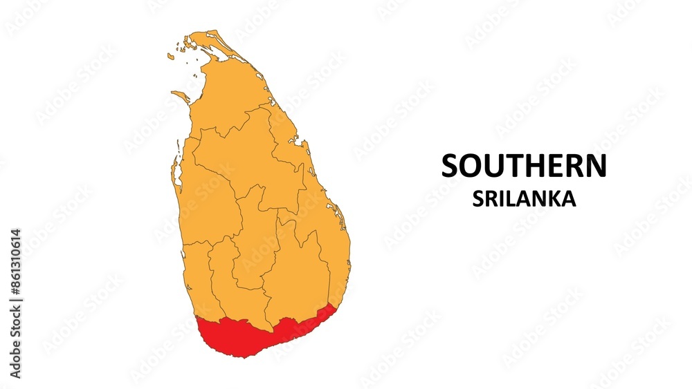 Southern Map is highlighted on the Sri Lanka map with detailed State ...