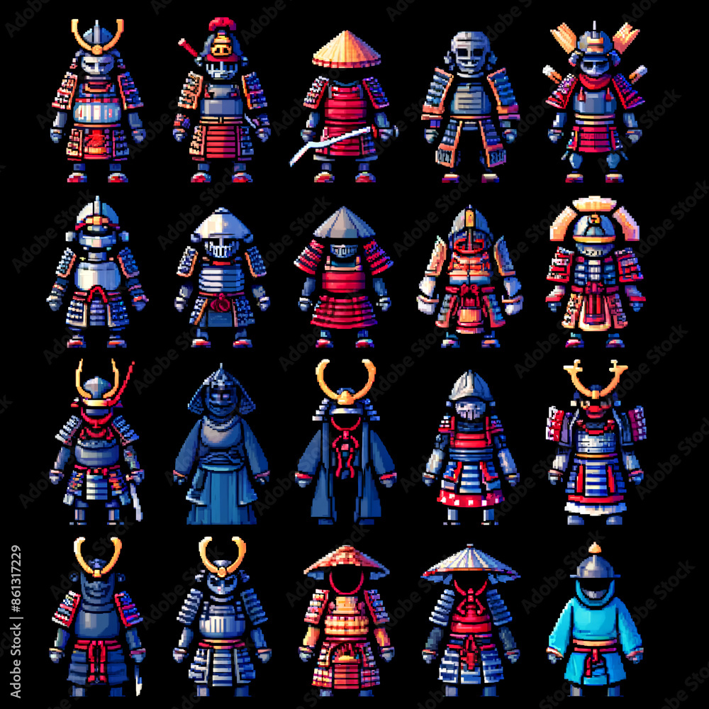 Pixel Art Sprite Sheet for Japanese RPG Japanese Armor Icons Stock ...