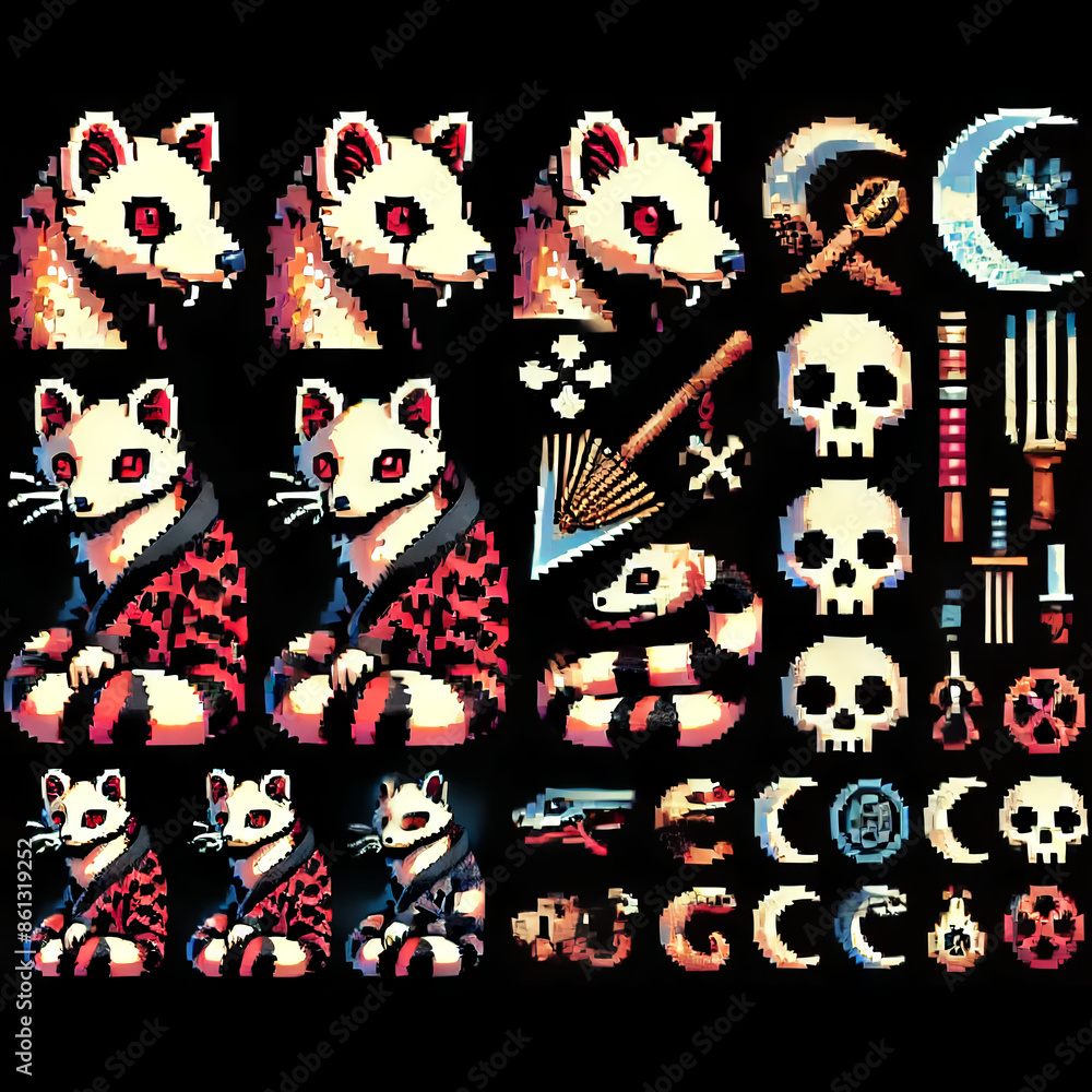 Pixel Art Sprite Sheet for Japanese RPG Sickle Weasel Icons Stock ...