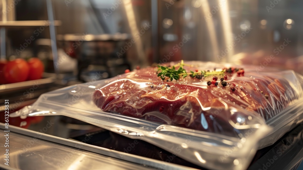 Raw veal calf brisket beef set,with ingredients for smoking making ...