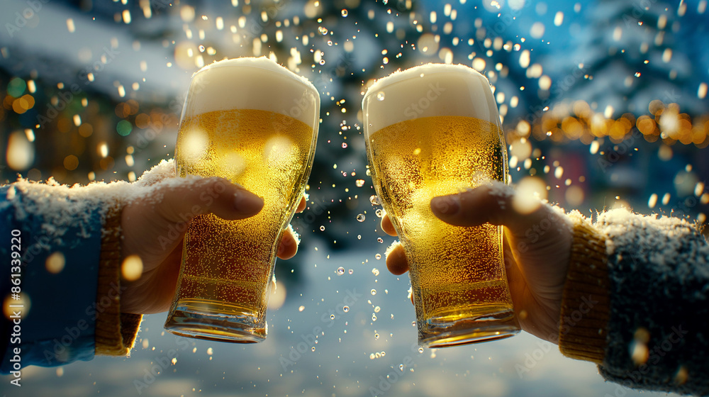 cheers, Clinking beer glasses, close-up shots of hands holding beer ...