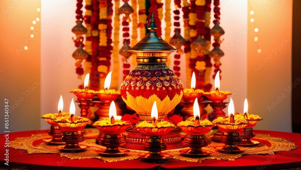 Beautiful oil lamp with spiritual meaning, welcoming the holy day of ...