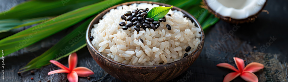 Authentic Thai Sweet Black Sticky Rice with Coconut Cream Earthy and ...