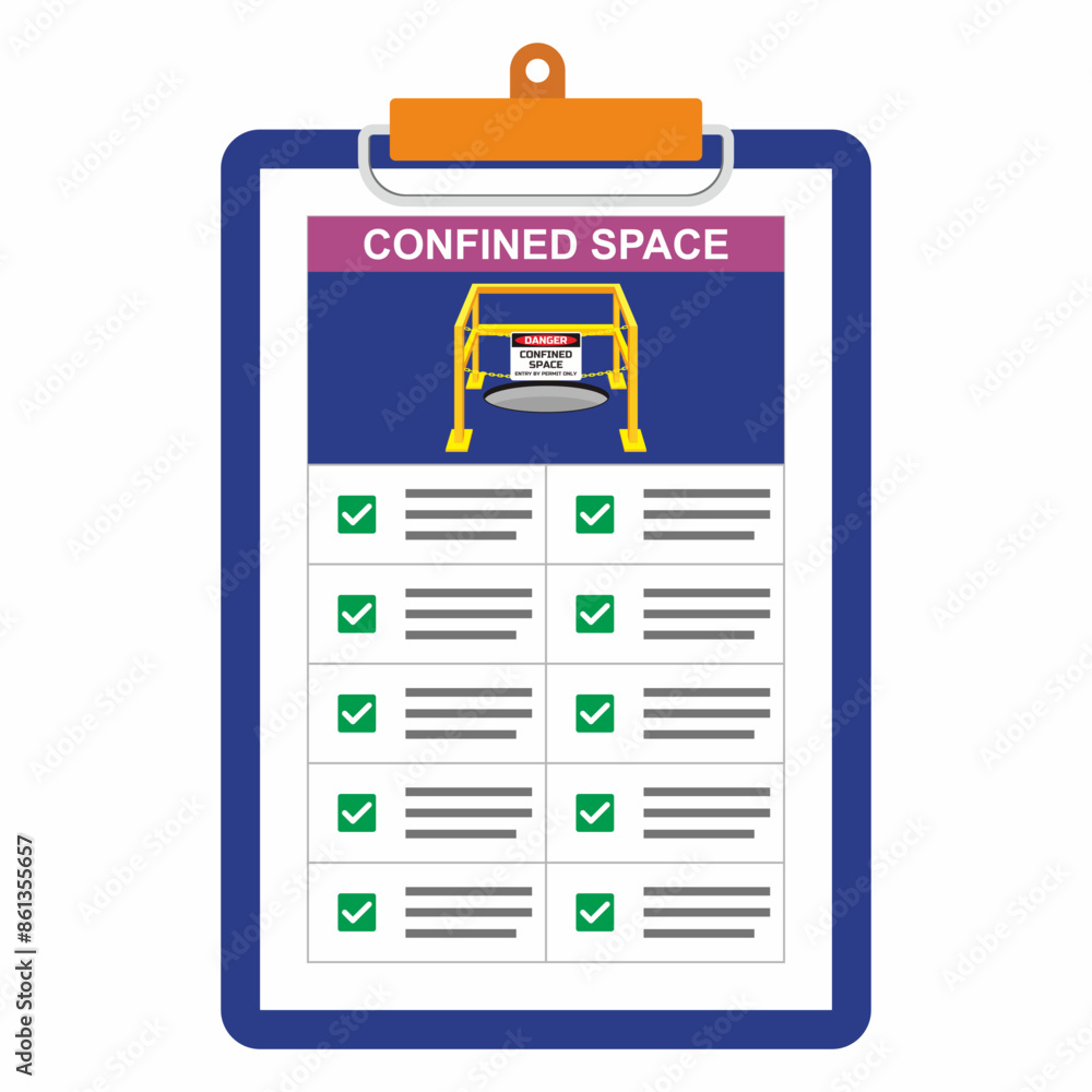 Vector illustration of confined space work safety inspection checklist ...