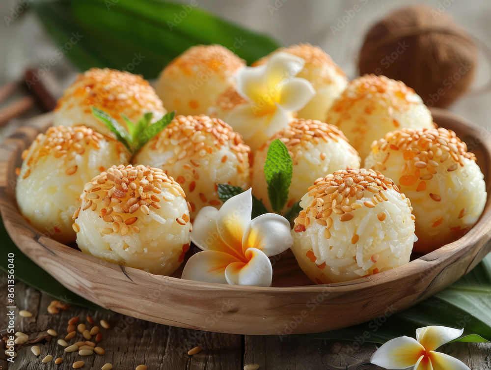 Simple and Delightful Thai Coconut Rice Balls with Sesame Topping ...